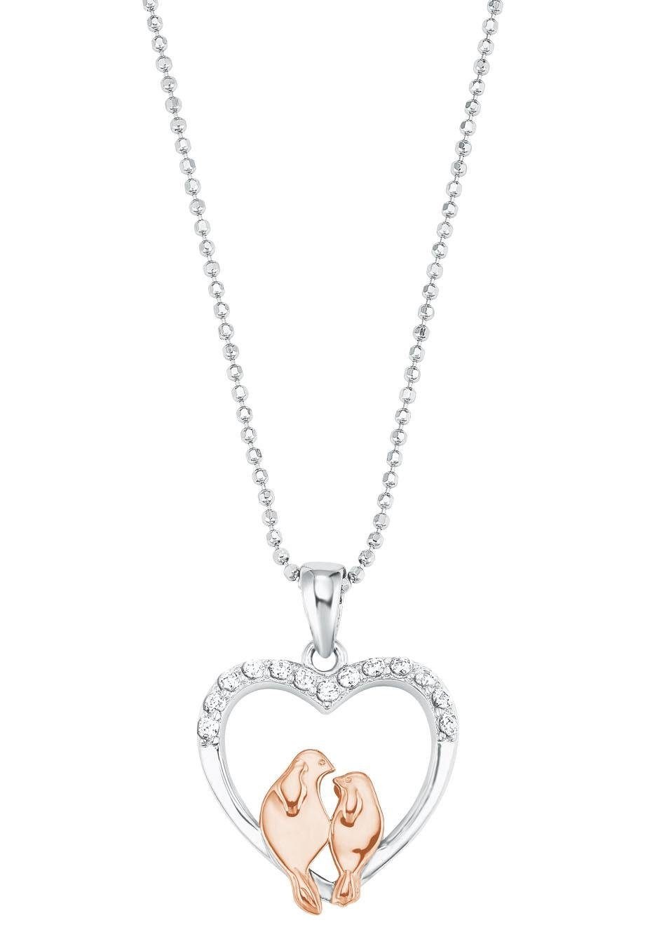 Amor Kette mit Anhänger »Herz mit Vogel-Pärchen, 2026065«, mit Zirkonia ...