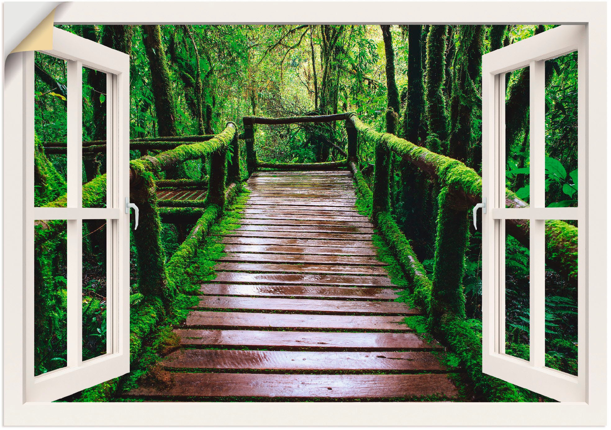 Artland Wandbild »Fensterblick Brückenpfad im Wald«, Fensterblick, (1 St.), als Alubild ...