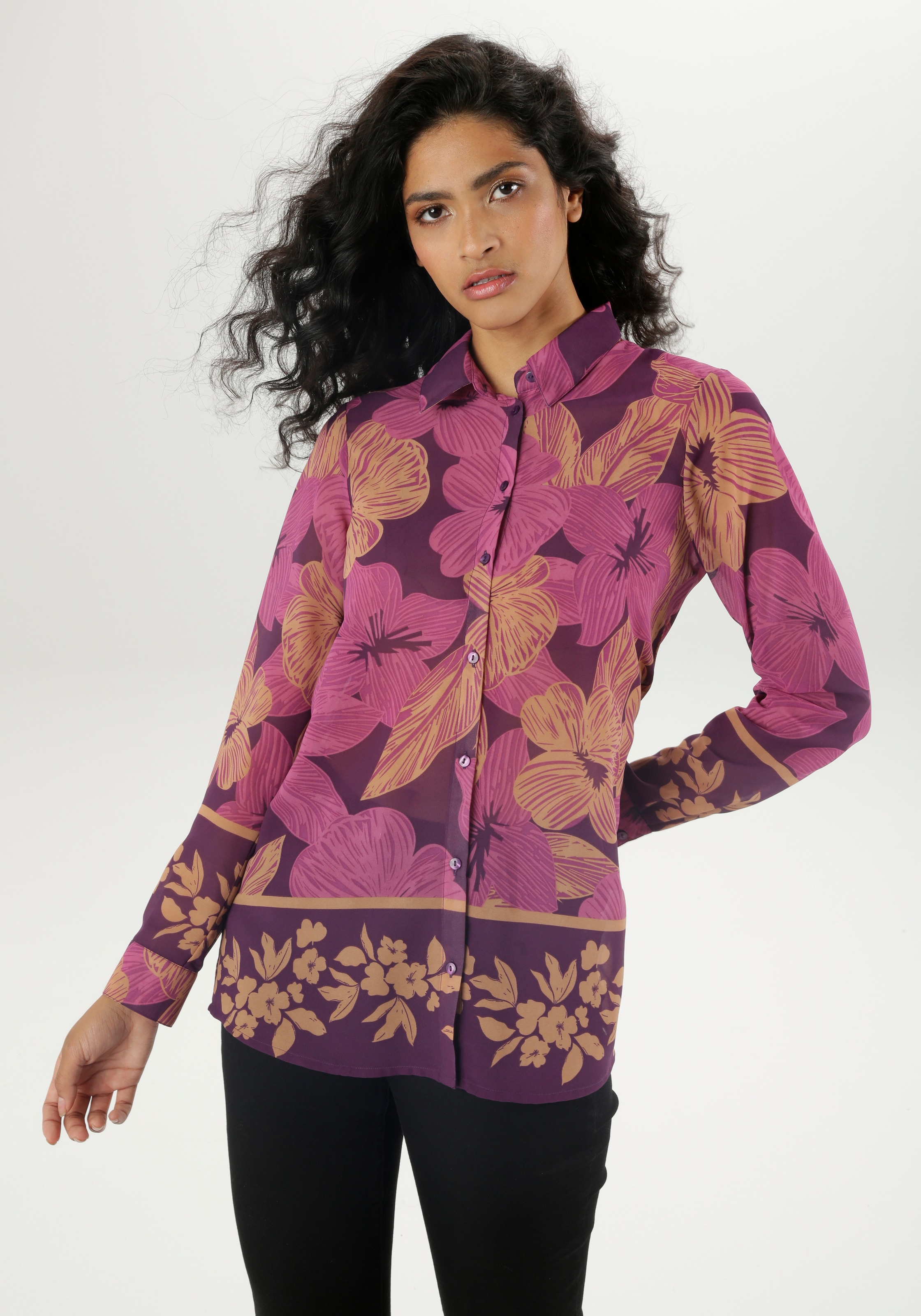 Aniston SELECTED Hemdbluse, mit aufgedruckten Bordüren; transparent ...