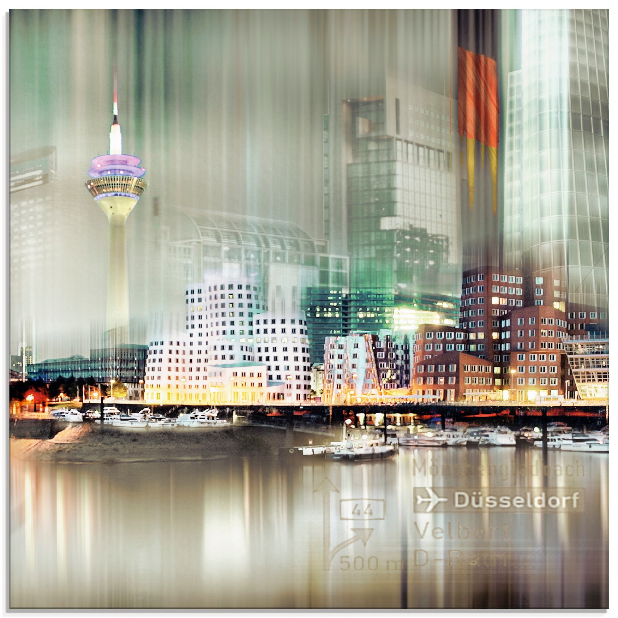 Black Friday Artland Glasbild »Düsseldorf Skyline Collage V«, Deutschland, (1 St.), in ...