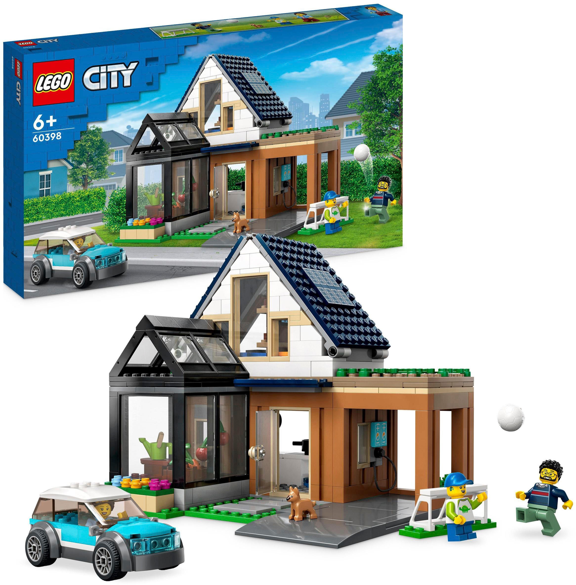 LEGO® Konstruktionsspielsteine »Familienhaus mit Elektroauto (60398 ...