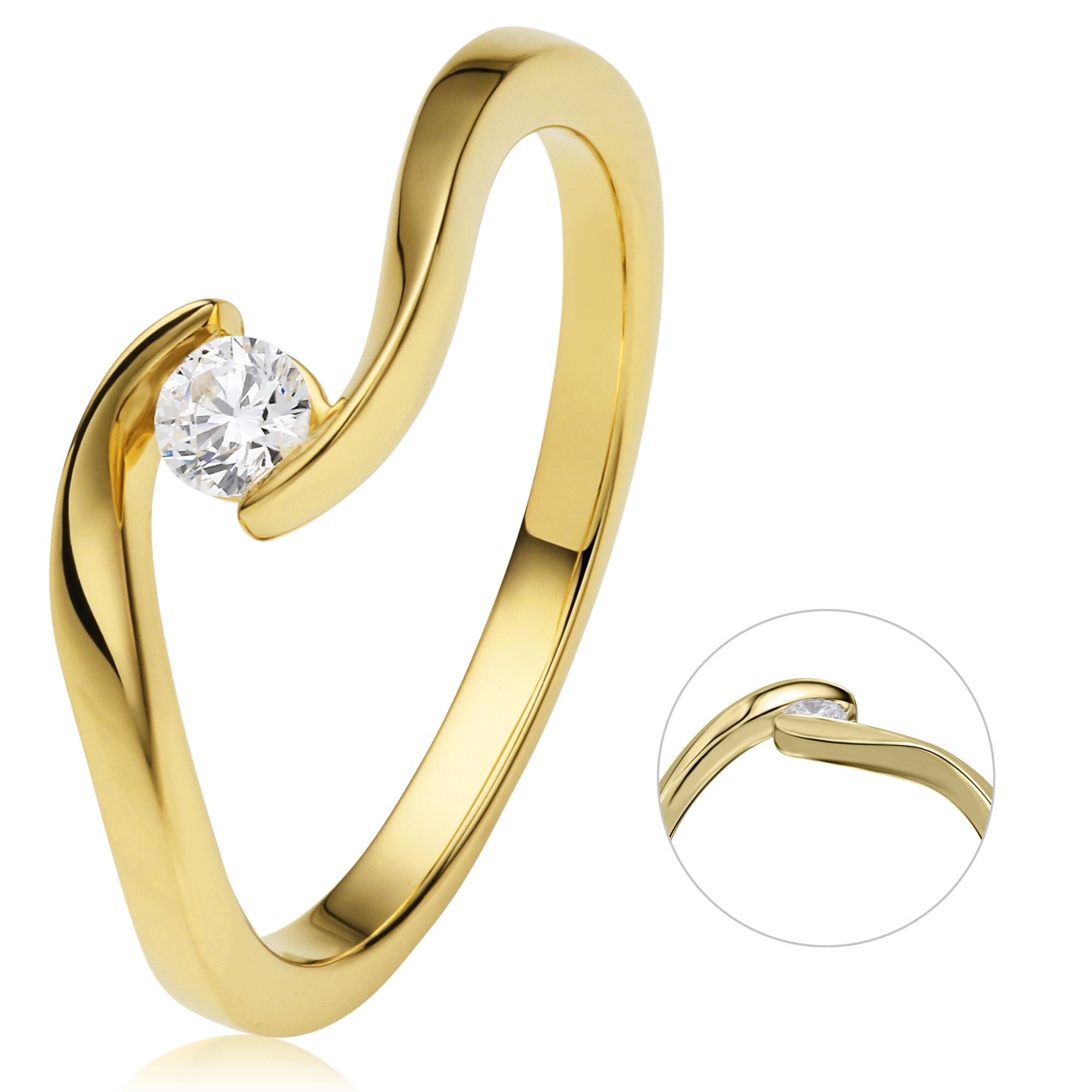 ONE ELEMENT Diamantring »0,10 ct Diamant Brillant Spannfassung Ring aus 585 Gelbgold«, Damen ...