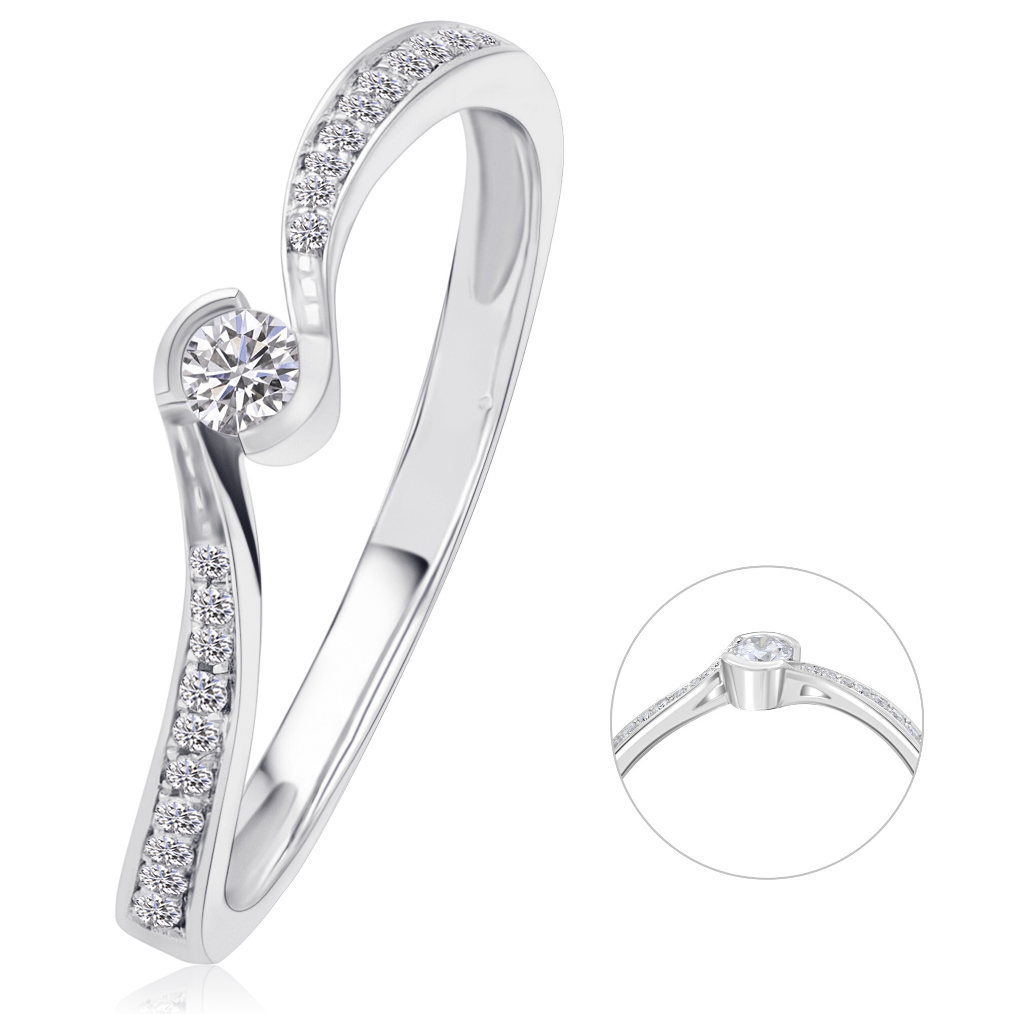 ONE ELEMENT Diamantring »0,10 ct Diamant Brillant Memoire«, mit Center Ring – aus 585 Weißgold ...