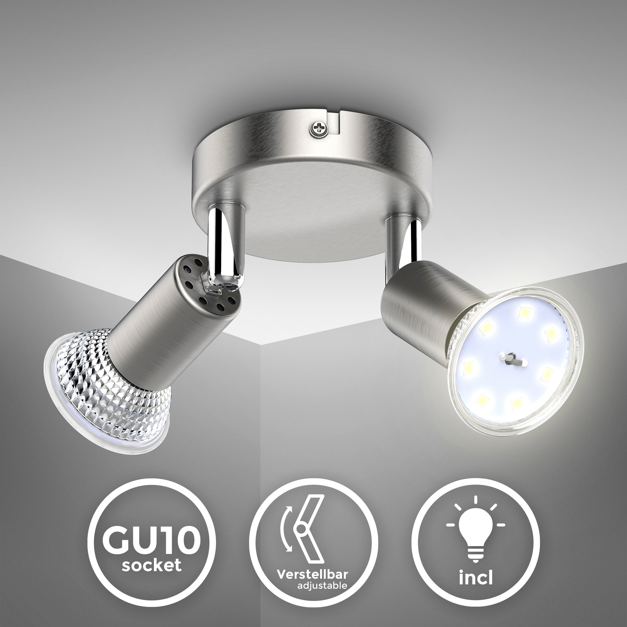 B.K.Licht LED Deckenspot, inkl. LED-Leuchtmittel 2 x GU10 , 3 Watt ...
