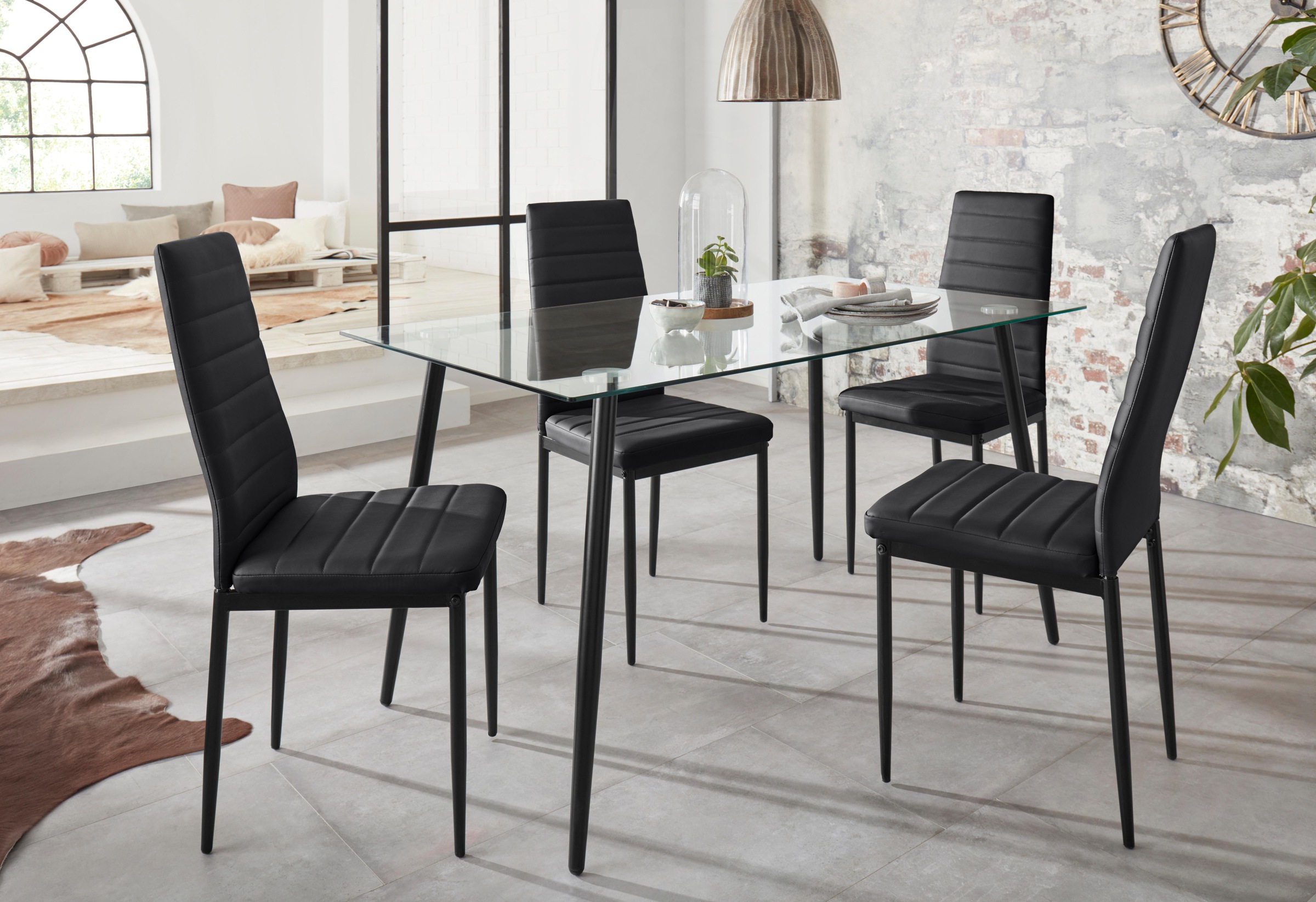 INOSIGN Essgruppe Danny Sandy Set 5 tlg. Glastisch Breite 140 cm und 4 Esszimmerstuhlen Bezug aus Kunstleder kaufen BAUR