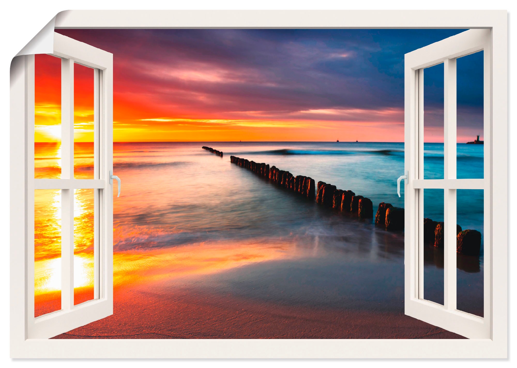 Artland Wandbild »Fensterblick Ostsee mit Sonnenaufgang«, Fensterblick, (1 St.), als ...