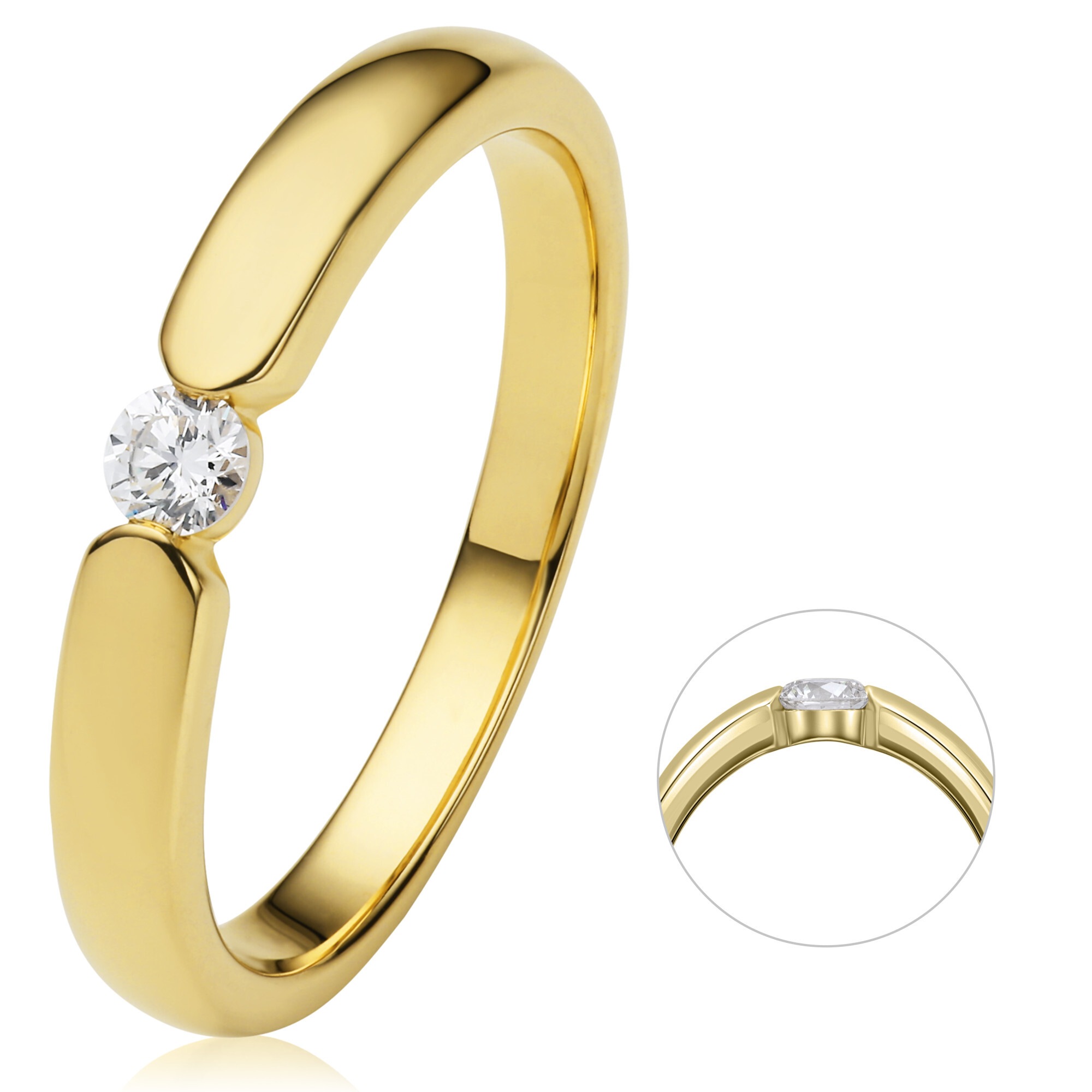 ONE ELEMENT Diamantring »0.13 ct Diamant Brillant Spannfassung Ring aus 750 Gelbgold«, Damen ...