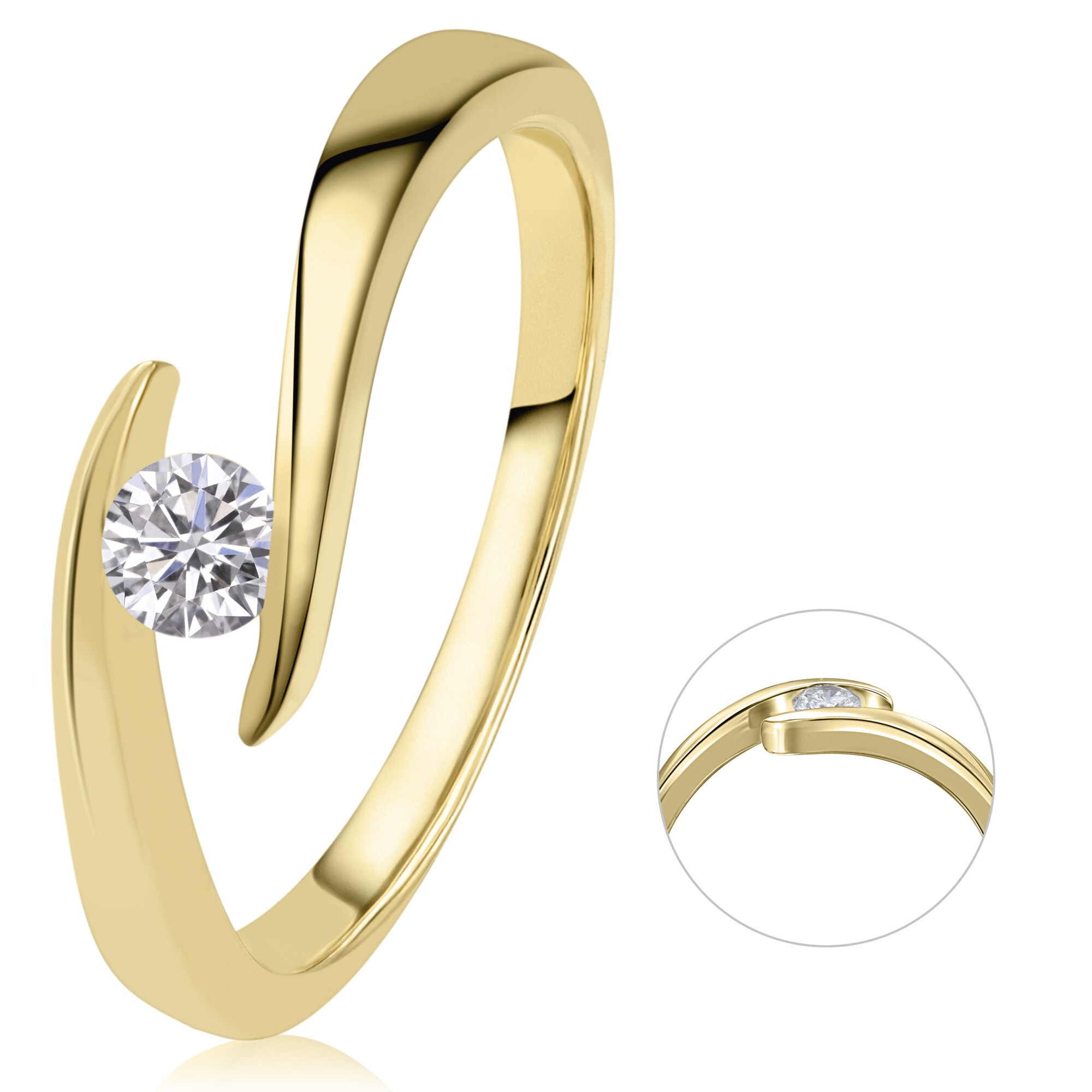 ONE ELEMENT Diamantring »0,20 ct Diamant Brillant Spannfassung Ring«, aus 585 Gelbgold – ein ...