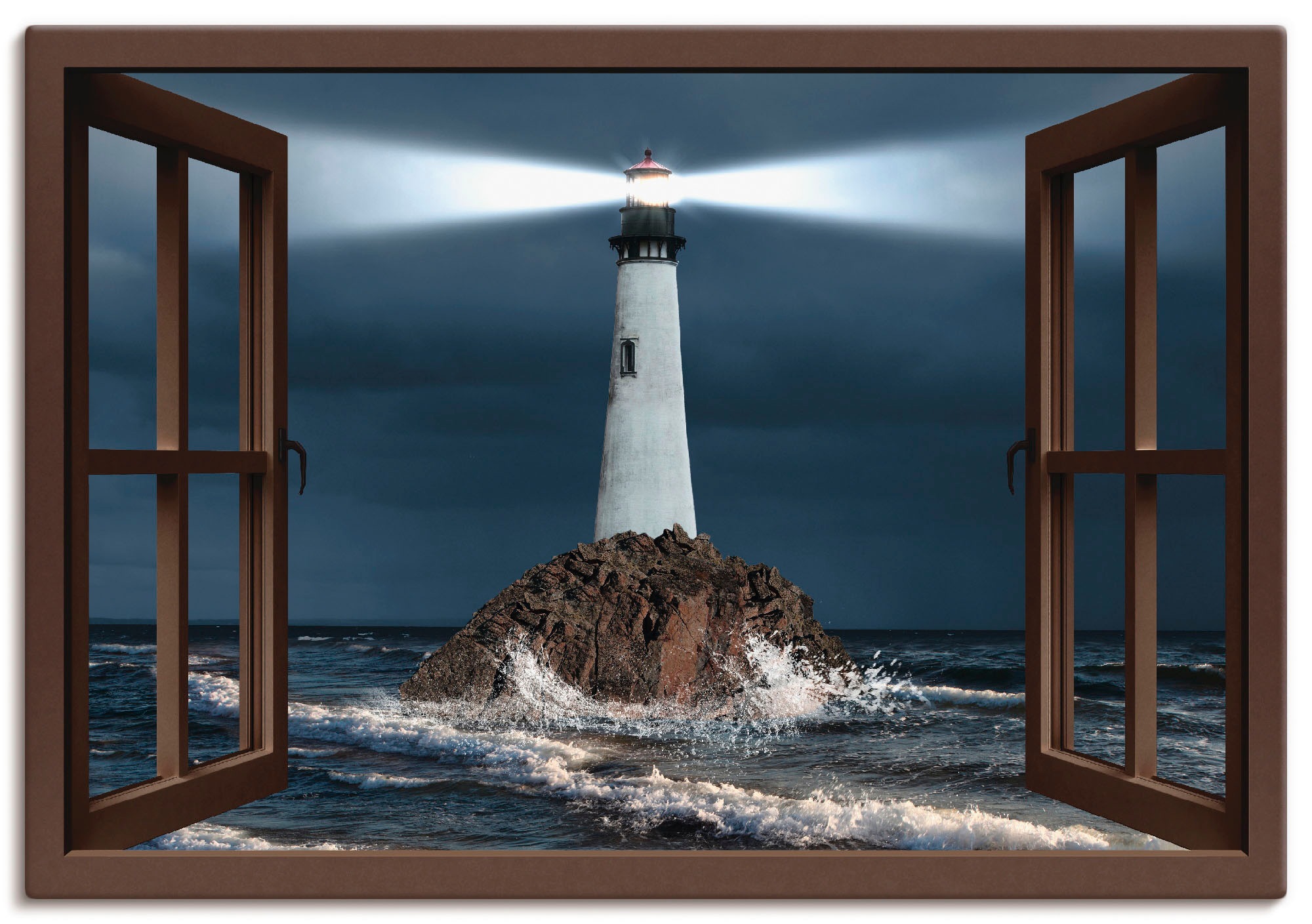 Artland Wandbild »Fensterblick Leuchtturm mit Lichtstrahl«, Gebäude, (1 St.) kaufen | BAUR