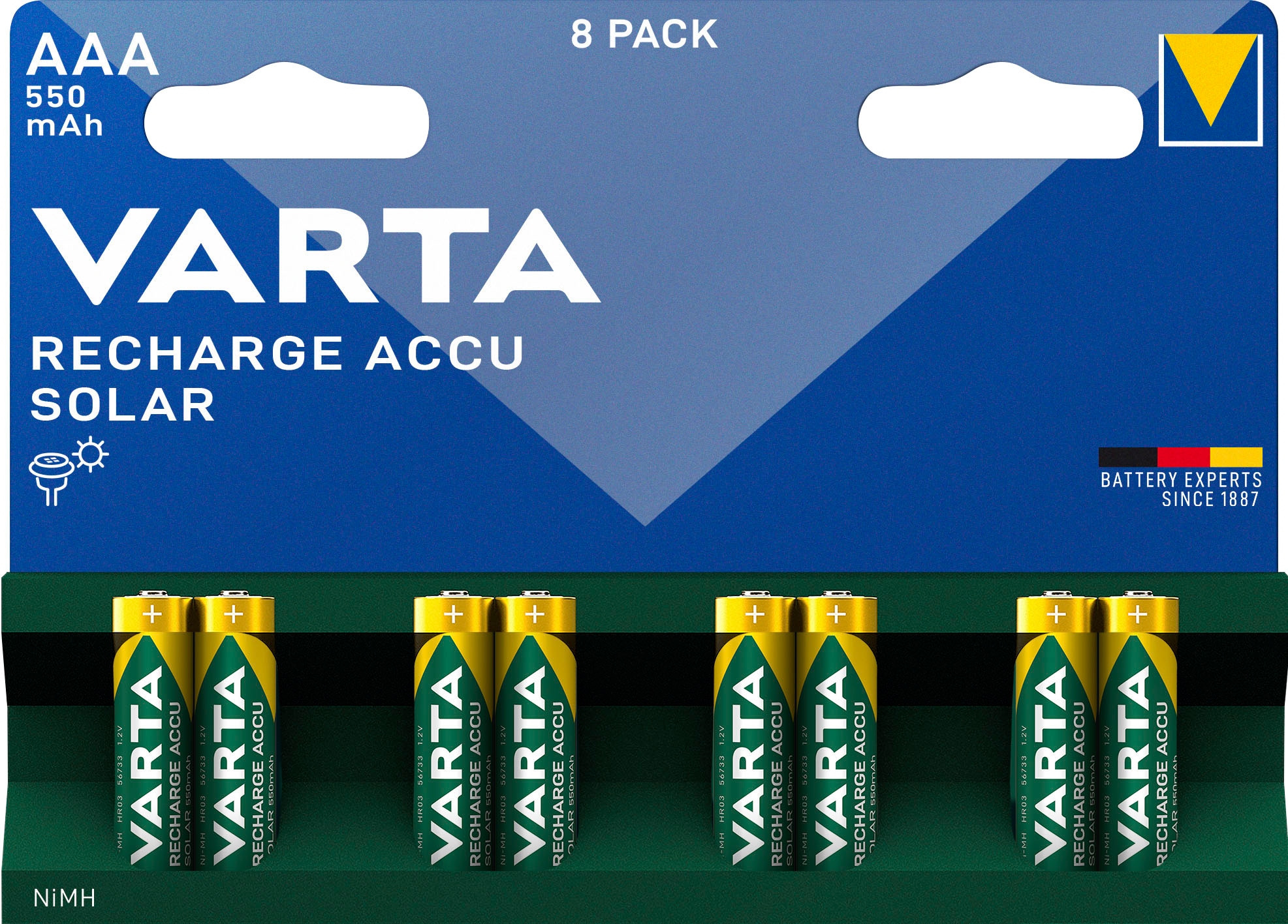 VARTA Akkupacks »8er Pack Recharge Accu Solar AAA 550 mAh«, Micro, AAA ...