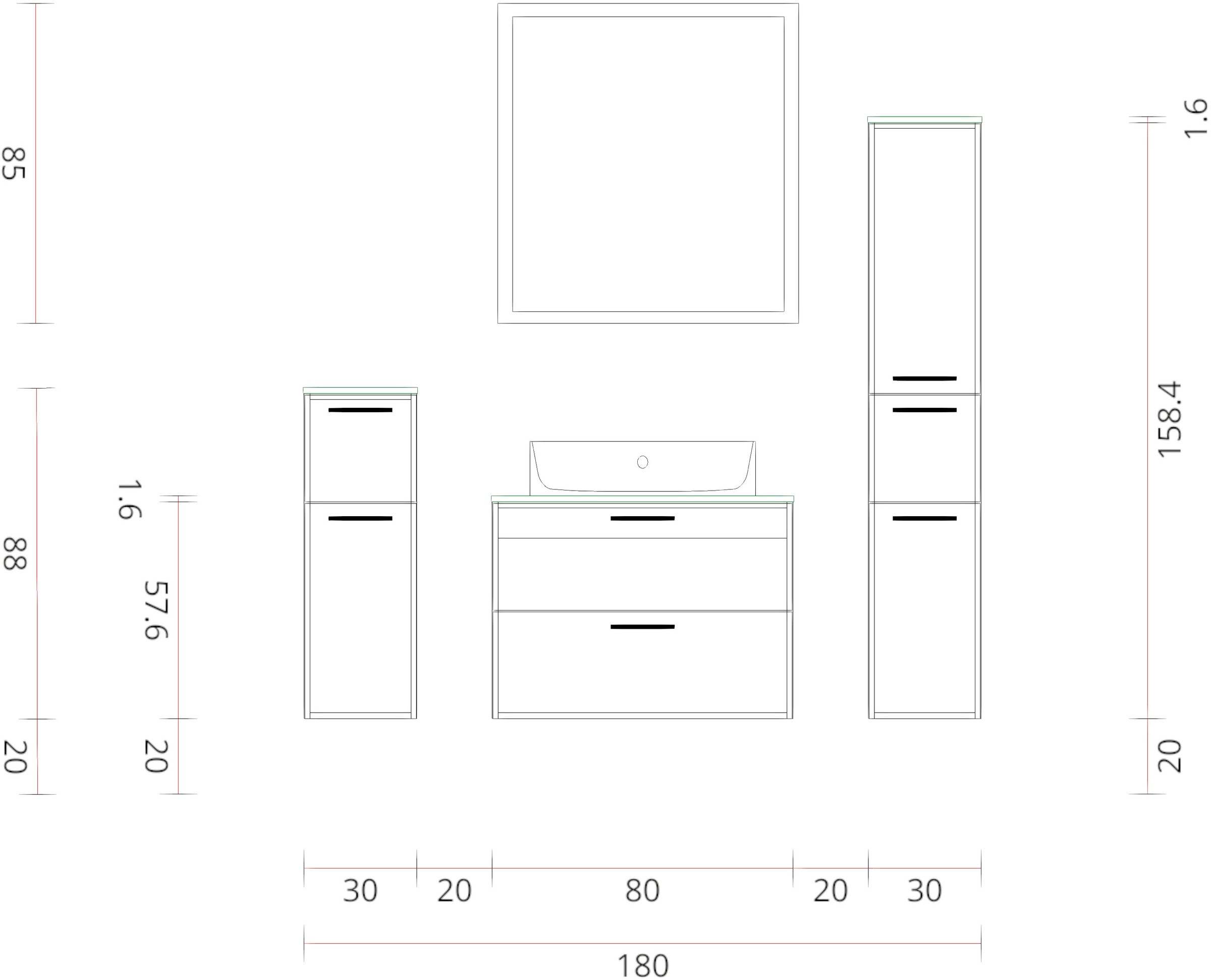 nobilia® elements Badmöbel-Set, (4 St.), Badblock mit Flächenspiegel ...