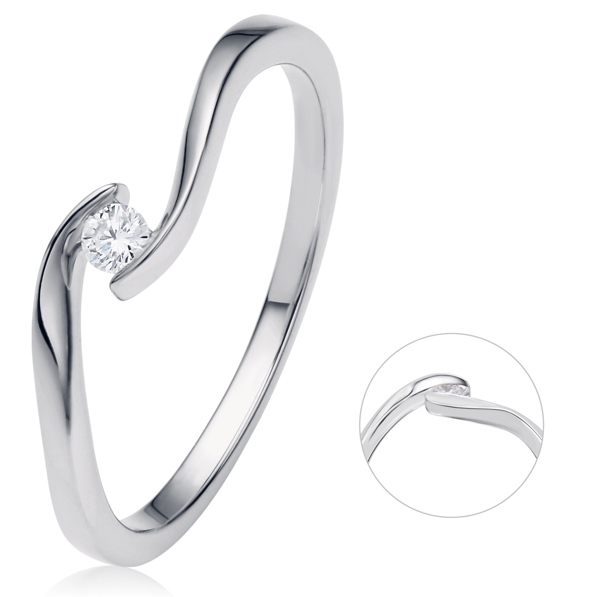 ONE ELEMENT Diamantring »0,05 ct Diamant Brillant Spannfassung Ring«, aus 585 Weißgold – edles ...