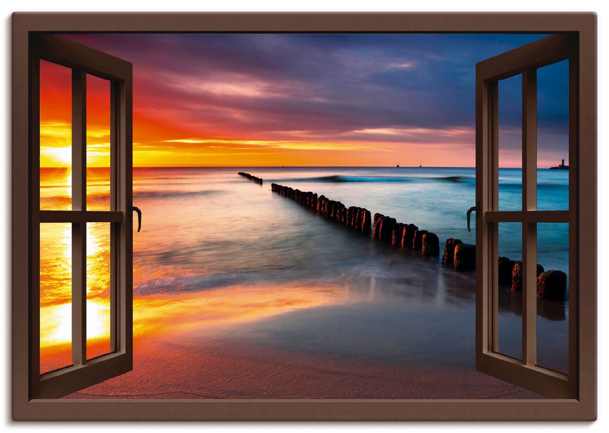 Artland Wandbild »Fensterblick Ostsee mit Sonnenaufgang«, Fensterblick, (1 St.), als ...