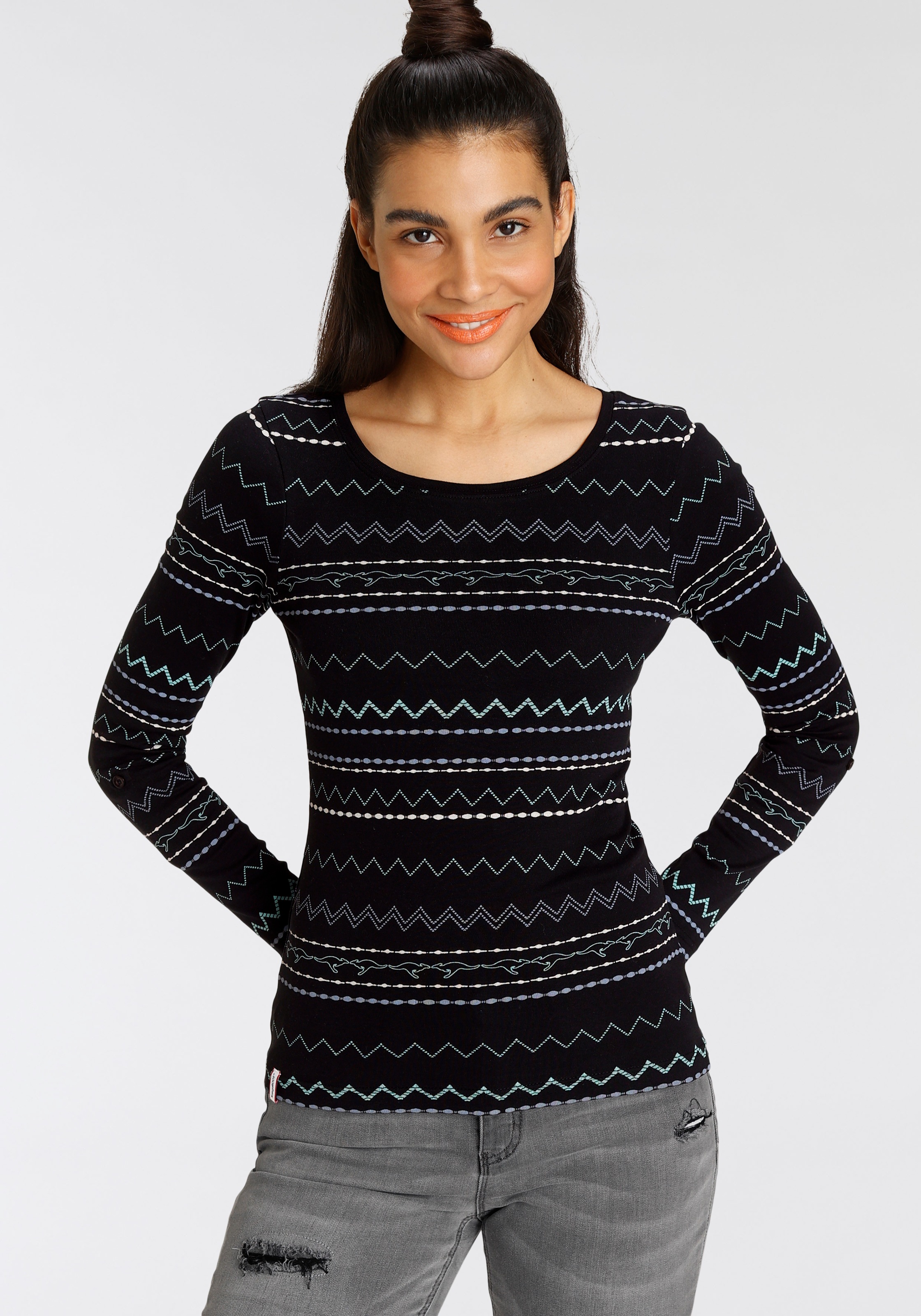 Black Friday KangaROOS Langarmshirt, im modischen Zick-Zack-Streifen ...