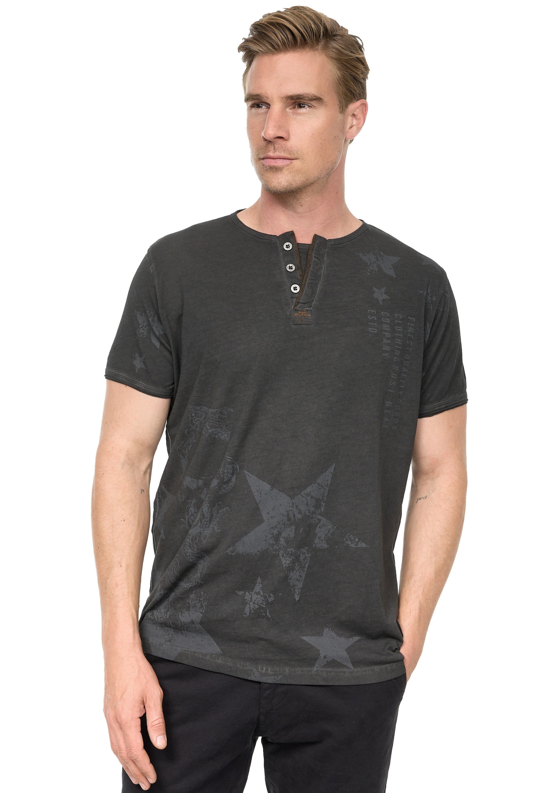 Rusty Neal T-Shirt, mit Skull-Print und Knopleiste | BAUR