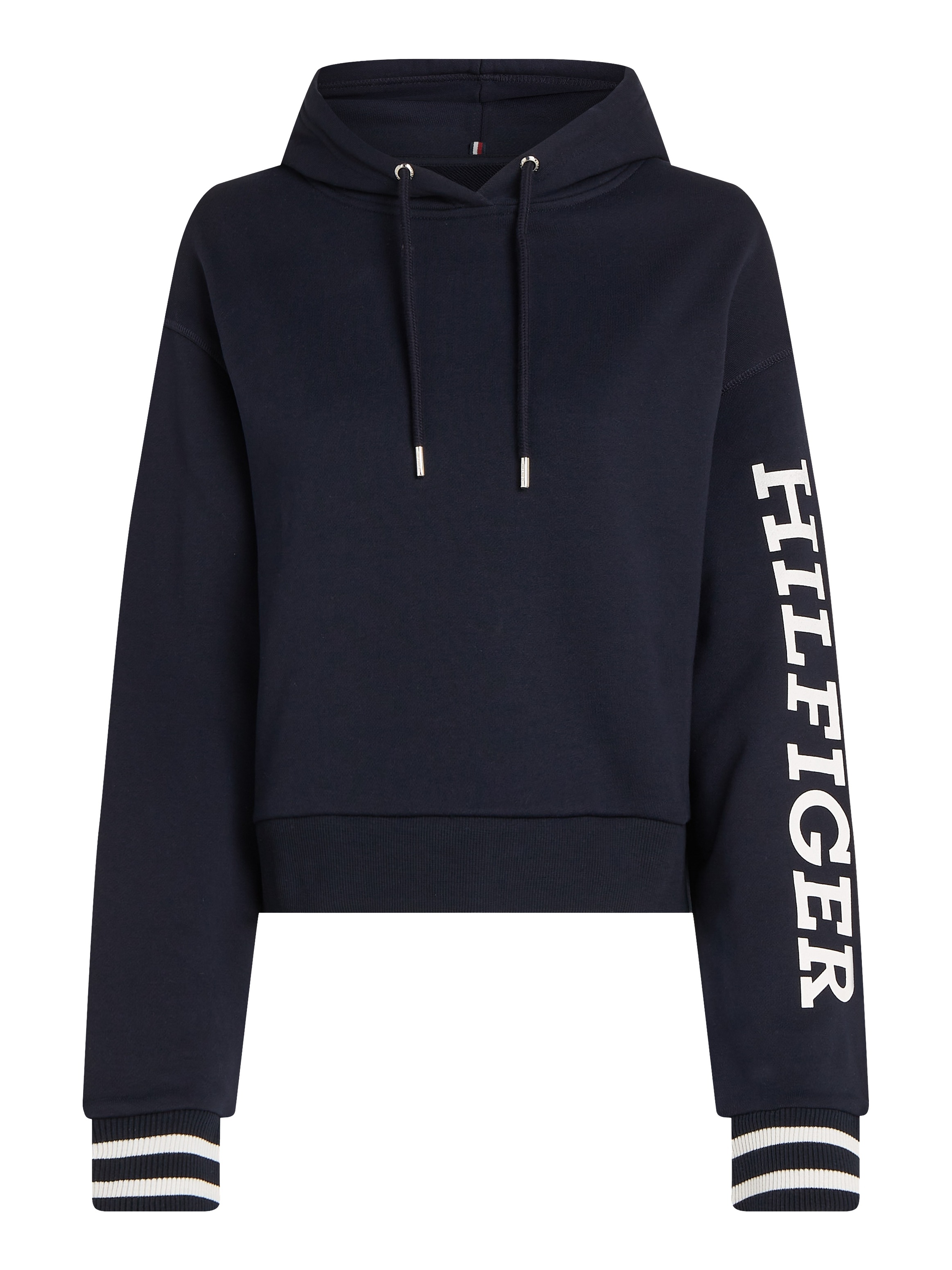 Tommy Hilfiger Kapuzensweatshirt REG MONOTYPE SLV CROP HOODIE mit markantem Hilfiger Logo Schriftzug Auf dem Armel fur bestellen BAUR