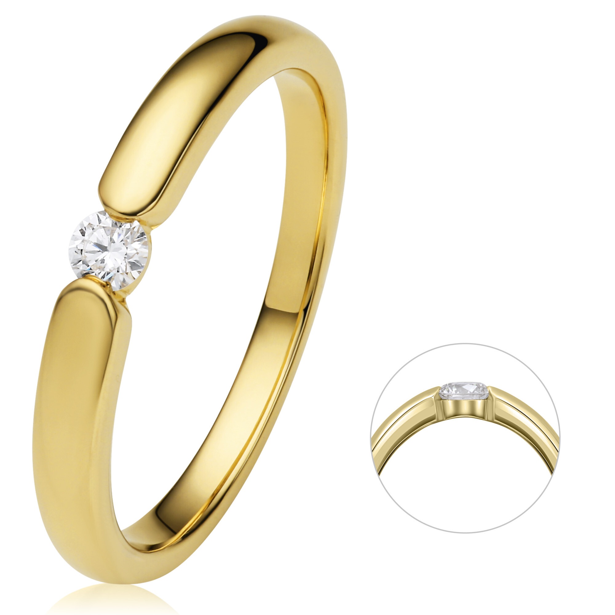 ONE ELEMENT Diamantring »0.08 ct Diamant Brillant Spannfassung Ring«, aus 585 Gelbgold – ein ...