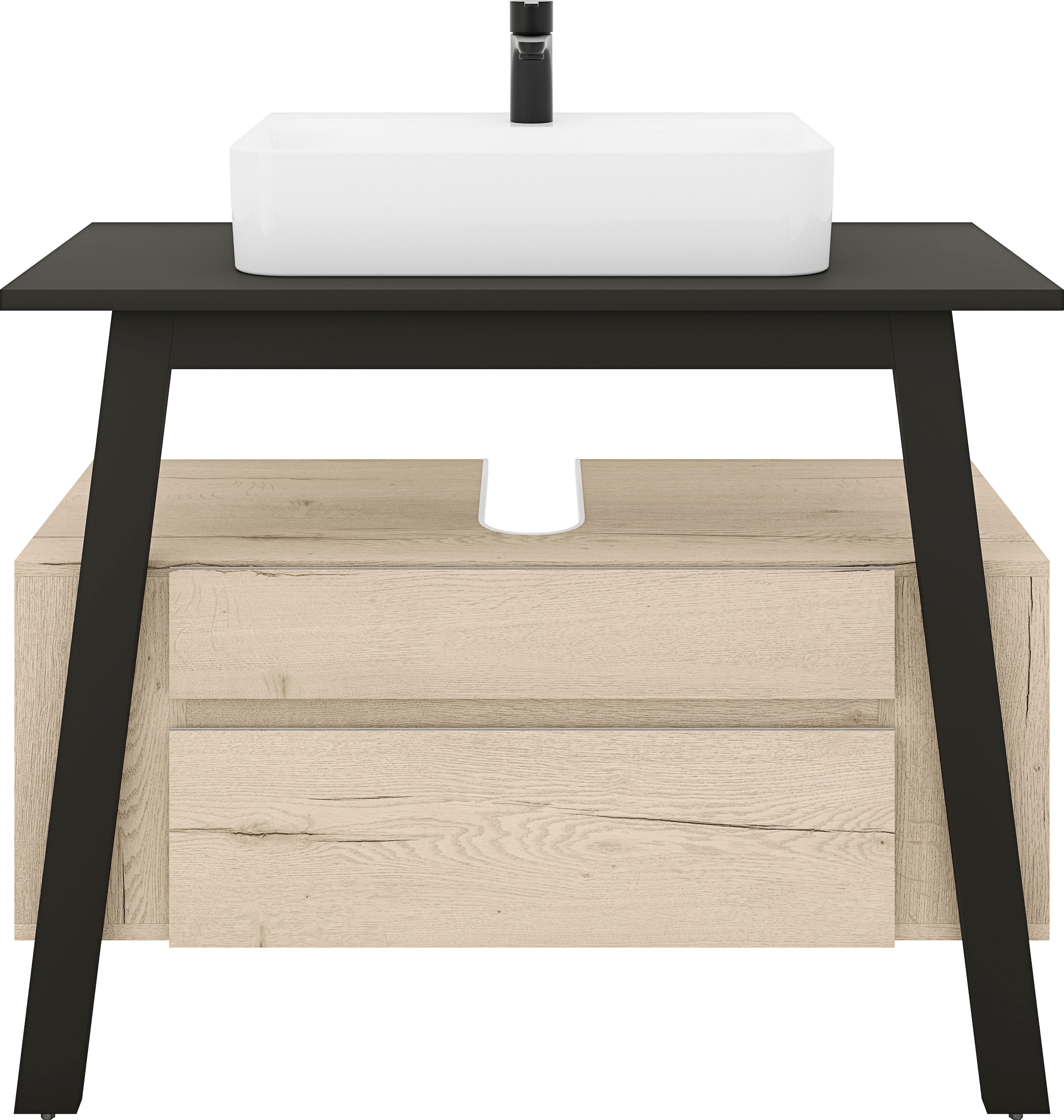 MARLIN Aufsatzwaschbecken, mit modernem Gestell und seitlichen Regalen ...