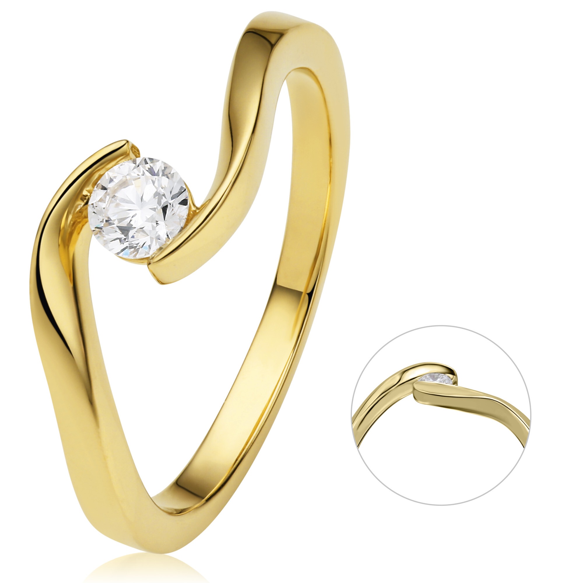 ONE ELEMENT Diamantring »0,25 ct Diamant Brillant Spannfassung Ring«, aus 585 Gelbgold – für ...