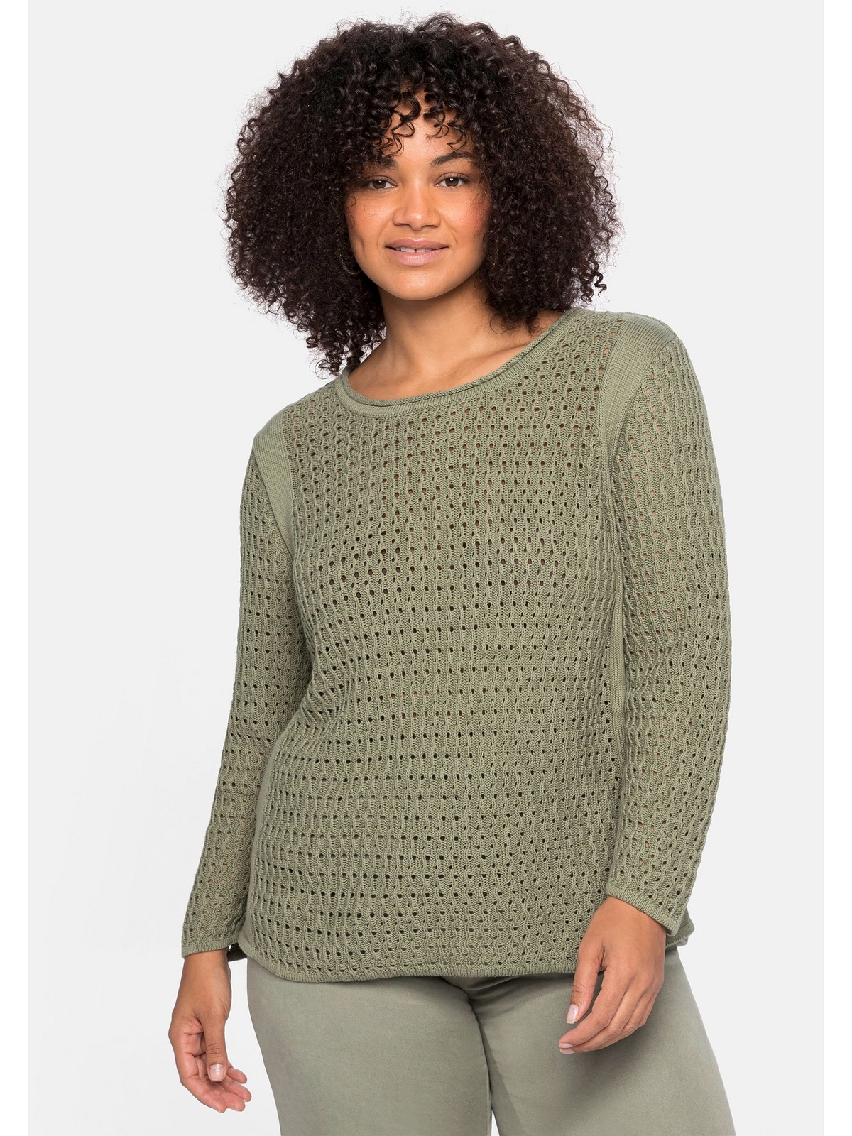 Sheego Rundhalspullover »Große Größen«, mit Ajourstrickmuster, leicht ...