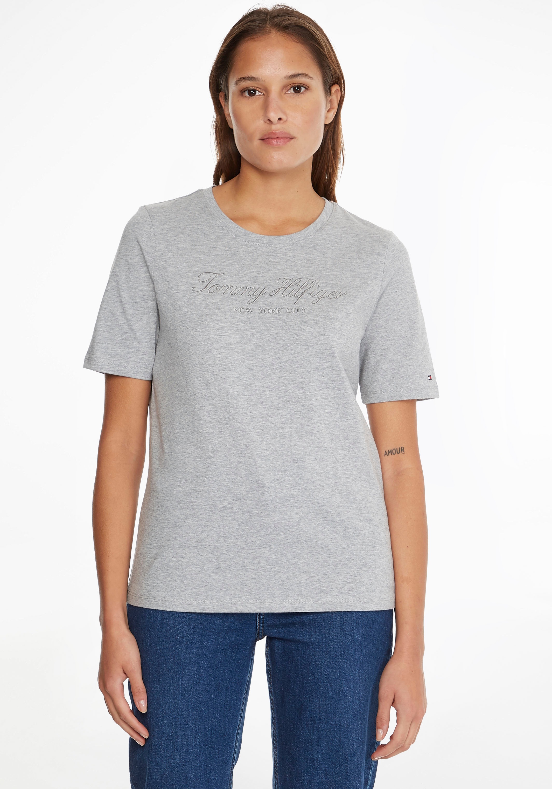 Tommy Hilfiger Rundhalsshirt »REG HIGH SHINE EMB C-NK SS«, mit ...